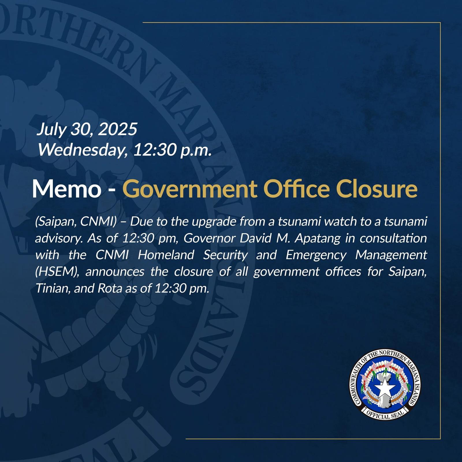 Memo – Government Office Closure – NMI Board of Nursing